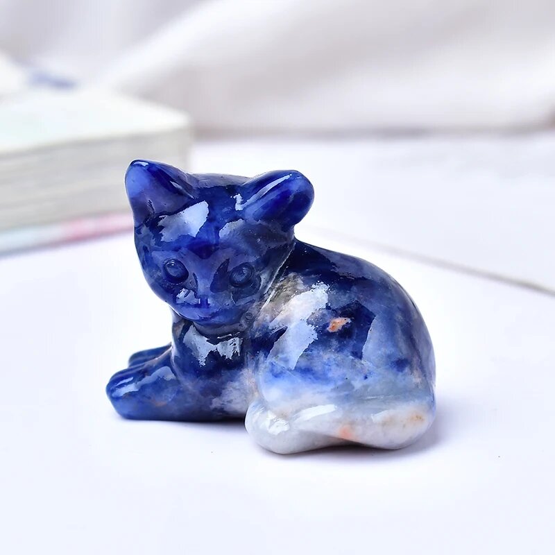 Натуральный кристалл животик кошка Синий, Blue-veins stone