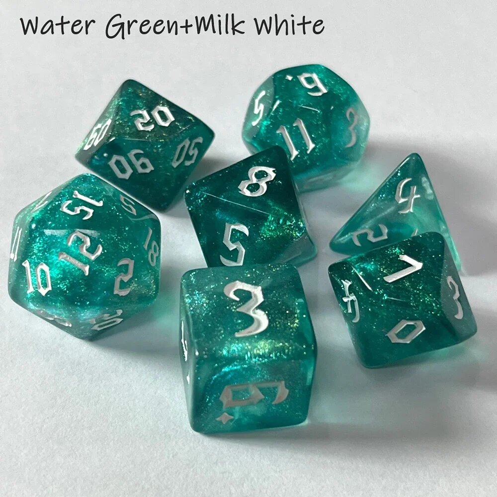 Изумрудные кубики DND 7 шт. Water Green White
