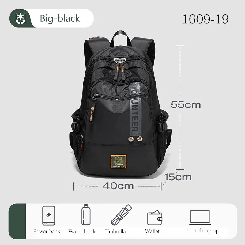 VOLUNTEER мужской дорожный рюкзак для пешего туризма, альпинизма, кемпинга, Black(Big)