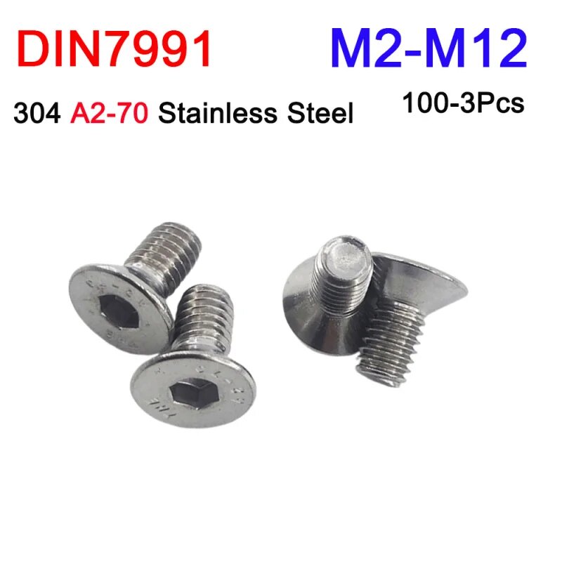 Винты DIN7991 из нержавеющей стали 304 для мотоциклов M2-M12 50pcs-M4, 10mm