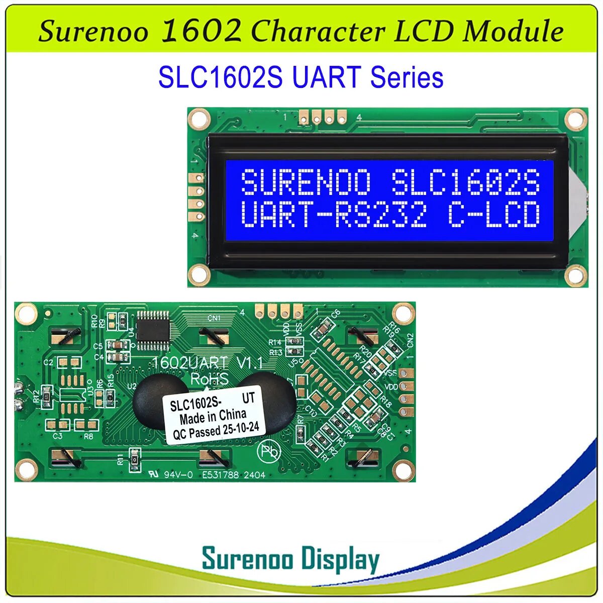 ЖК-модуль Surenoo SLC1602S 16*2 RS232/UART UART-1602S-BLW