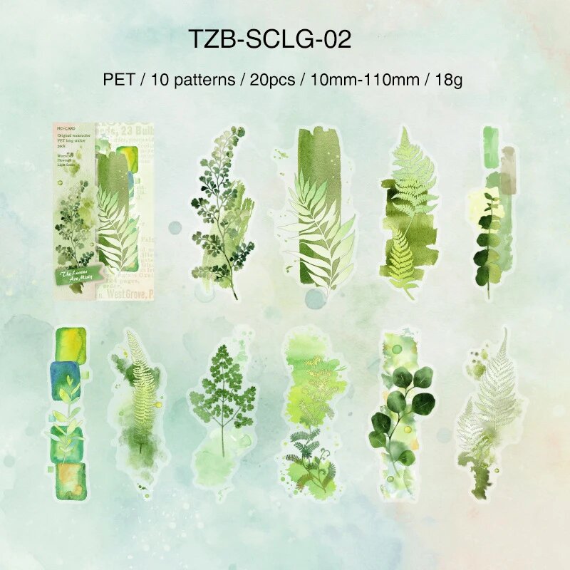Наклейки TZB-SCLG-02, 20 шт, 10-110 мм, акварель