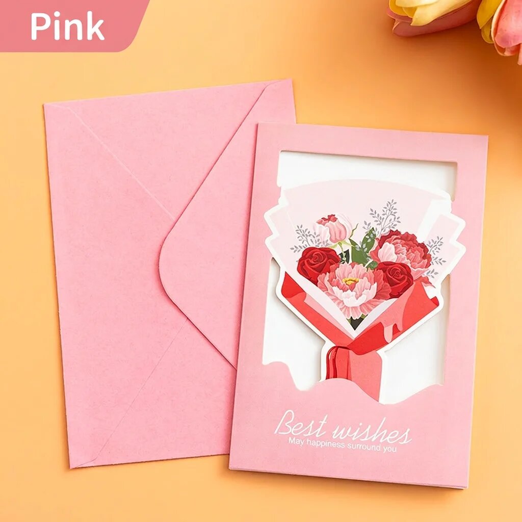 Открытка с букетом Pink, три слоя