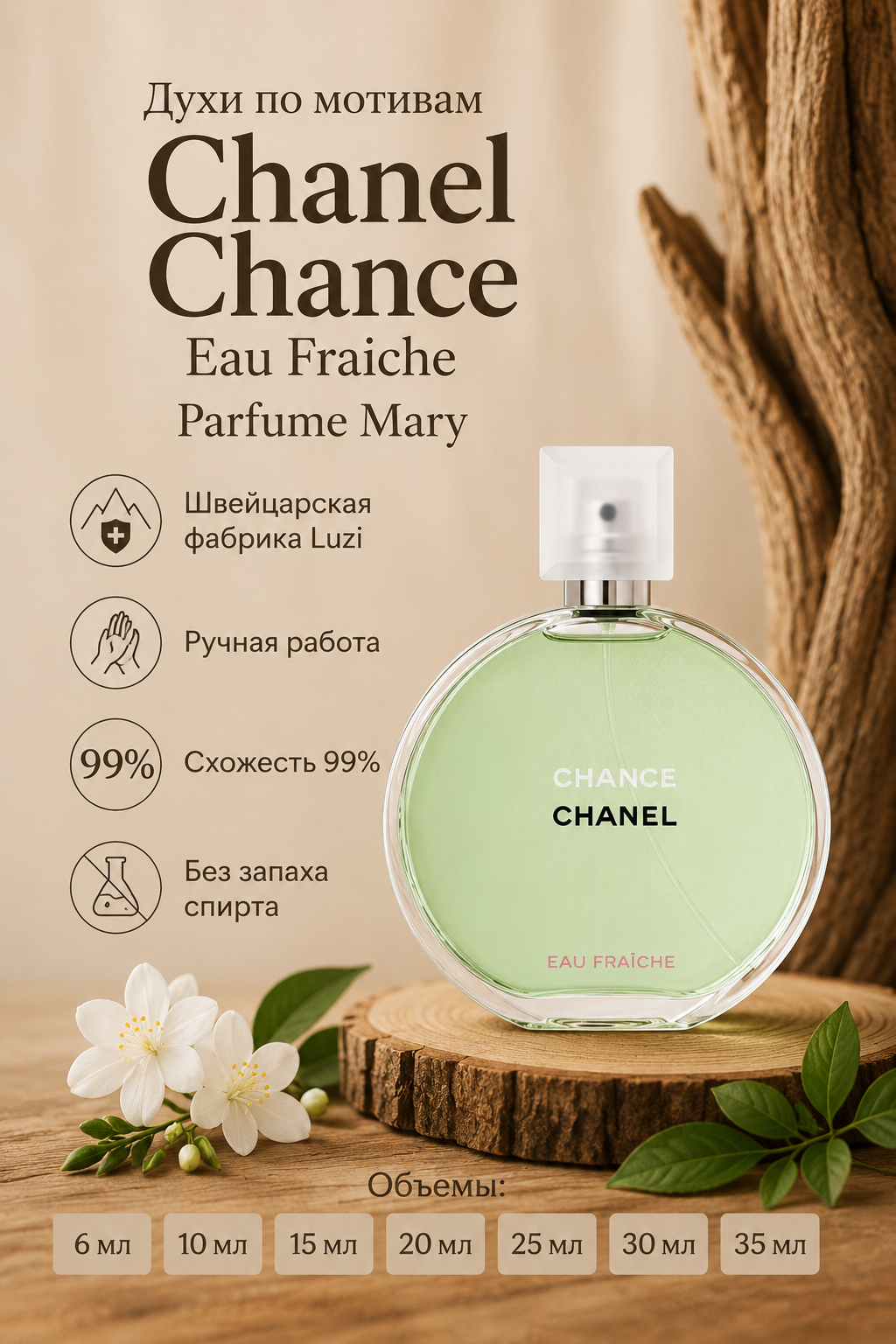 Духи масляные ручной работы по мотивам Chance Eau Fraiche Chanel, шанель фреш,15 мл стойкие насыщенные