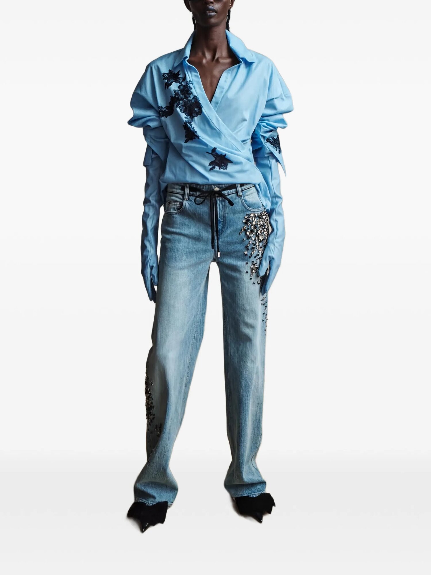 Джинсы Hellessy Aki crystal-embellished drawstring jeans, размер 8 — фото 1