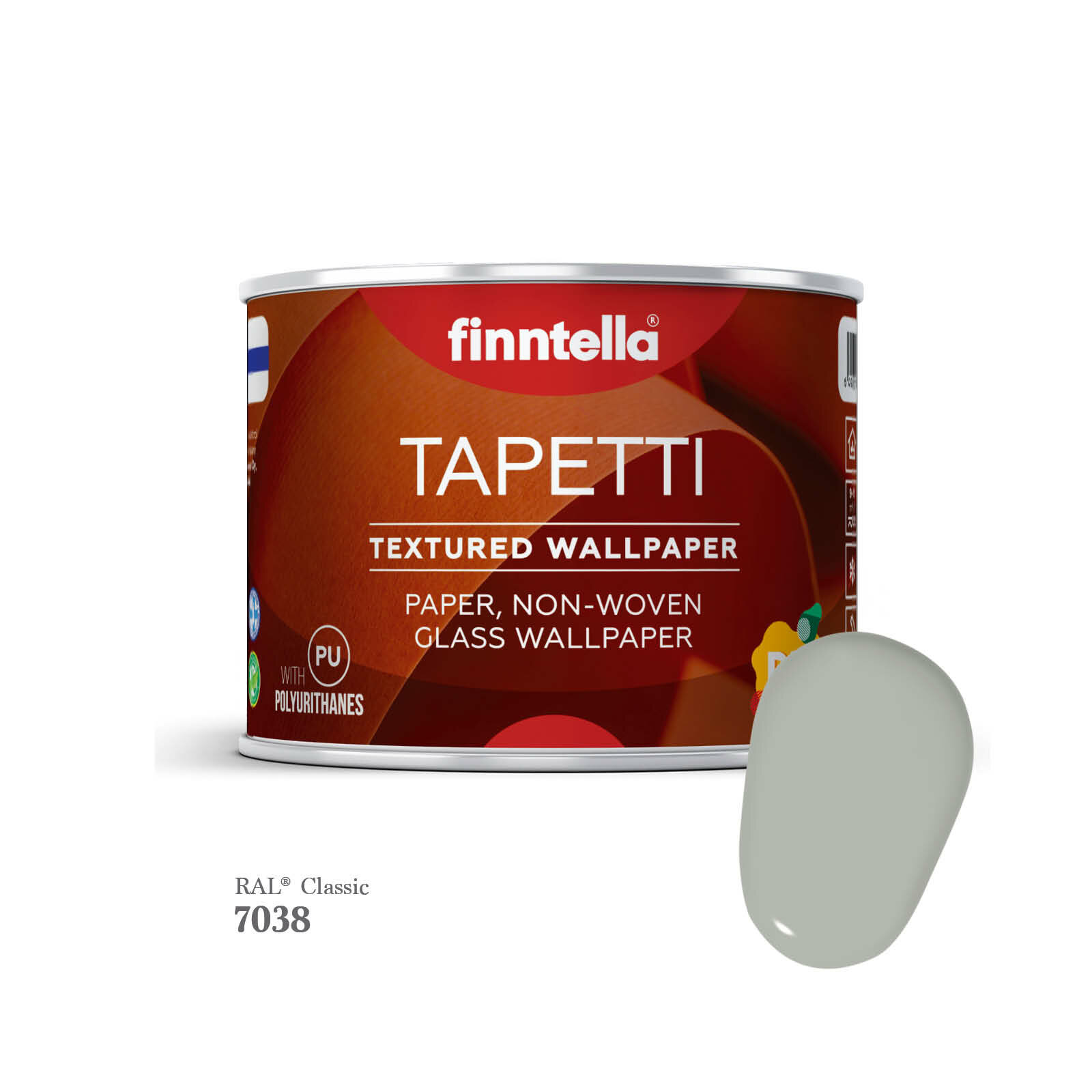 Шелковисто-матовая краска для обоев под окраску TAPETTI SILKKI Matta FINNTELLA, Цвет RAL 7038 Агатовый серый (Agate grey), 0,45л