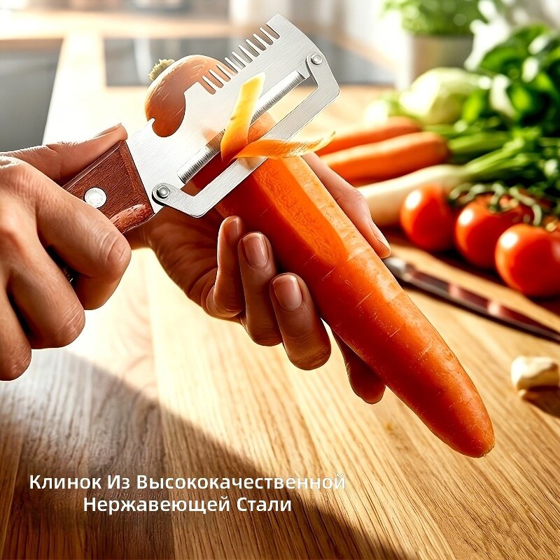 Прочная овощечистка-слайсер из нержавеющей стали 3 в 1 (очистка, нарезка соломкой, открывалка для бутылок) с эргономичной ручкой, толстое лезвие для тыквы, моркови и картофеля