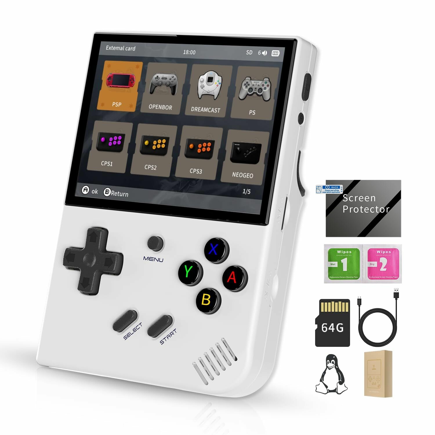 Портативная игровая консоль RG35XX Plus в стиле ретро с 3,5-дюймовым IPS-экраном, системой Linux, аккумулятором емкостью 3300 мАч, встроенной TF-картой емкостью 64 Г, поддержкой HD-M-I ТВ-выхода