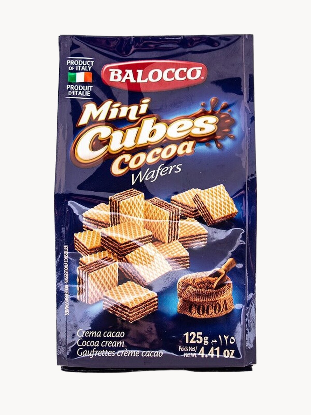 Вафли с кремом какао, миникубики, BALOCCO, 0,125 кг