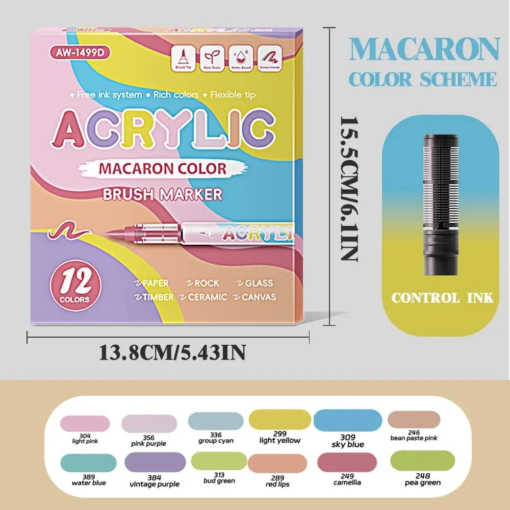 Акриловые маркеры для рисования 12/48/288 цветов 12Pcs-Macaron