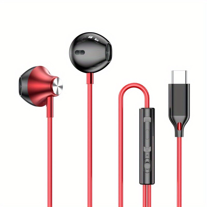 Проводные внутриканальные наушники Hi-Fi с регулировкой громкости и конденсаторным микрофоном, разъемы USB Type-C и 3.5 мм, полуоткрытая конструкция, без аккумулятора, цвет красный