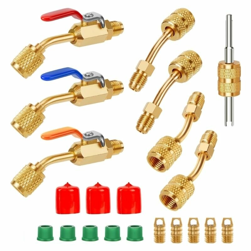 Запчасть для кондиционера, Комплект угловых шаровых клапанов для хладагента кондиционера R410A, R134A, R12, R22, 1 комплект