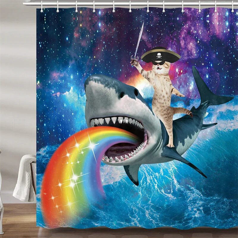 Водонепроницаемая занавеска для душа с пиратской кошкой, 1pcs Bath Curtain 18, W165xH180cm