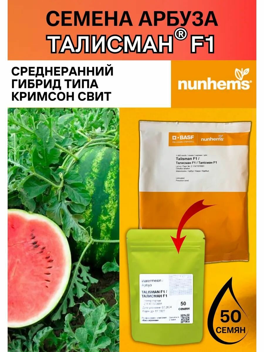 Арбуз Талисман F1 50 шт Basf, профессиональные семена