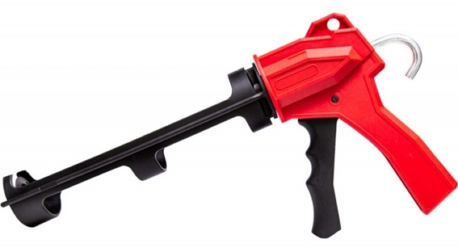 Пистолет для герметика DLT / ДЛТ полузакрытый, в металлическом корпусе, красный, длина 228мм / инструменты для ремонта и строительства