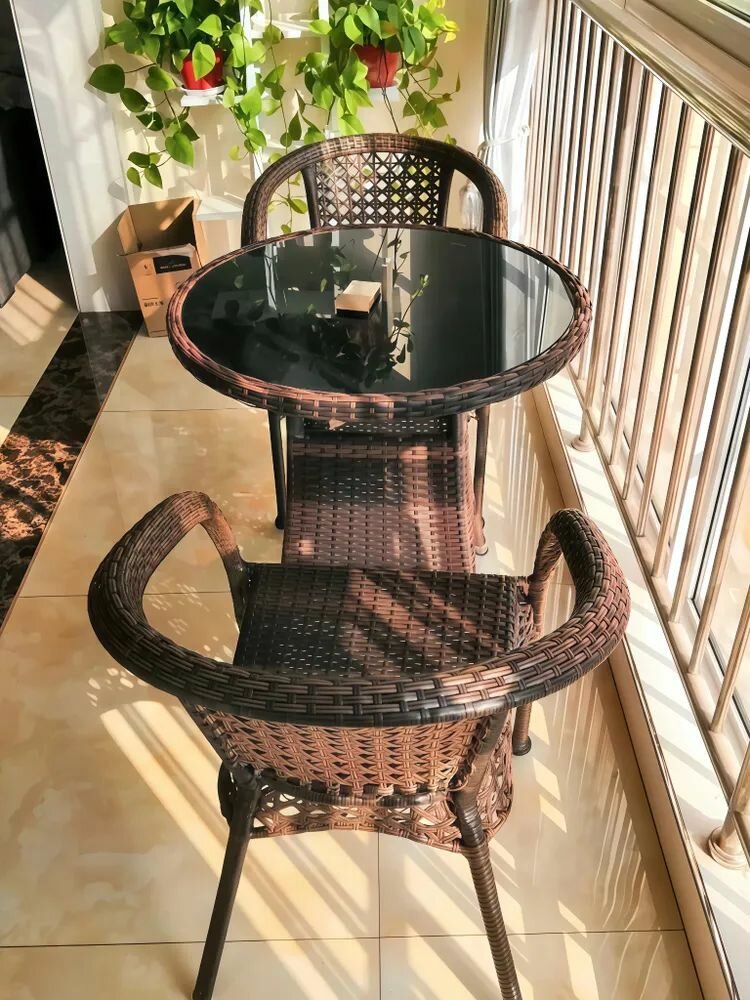 Комплект садовой мебели из 3 предметов, ротанговый стол и 2 стула с подстаканниками, ручная плетеная ландшафтная установка для дачи, террасы, беседки, устойчивая к дождю и солнцу, складная конструкция для экономии места