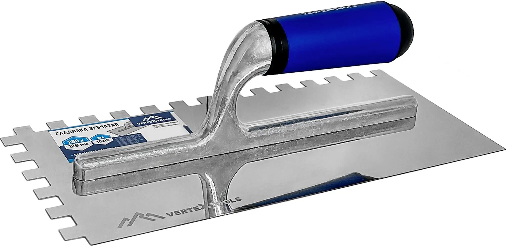 Гладилка зубчатая из нержавеющей стали Vertextools 16-08-10 128x280 мм, зуб 10x10 мм