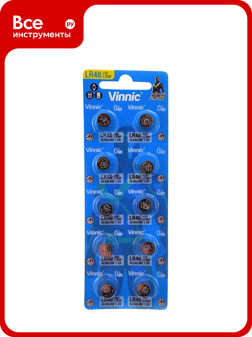 Алкалиновые щелочные батарейки VINNIC L754 (AG5, LR48, 393) бл/10 – элементы питания для бытовой электроники