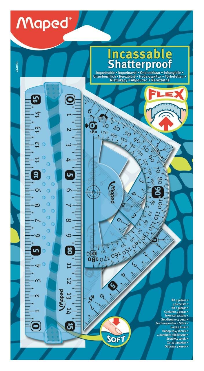 Набор чертежны 4 предмета малы MAPED гибки, пластик тонированны ассорти, с европодвесом
