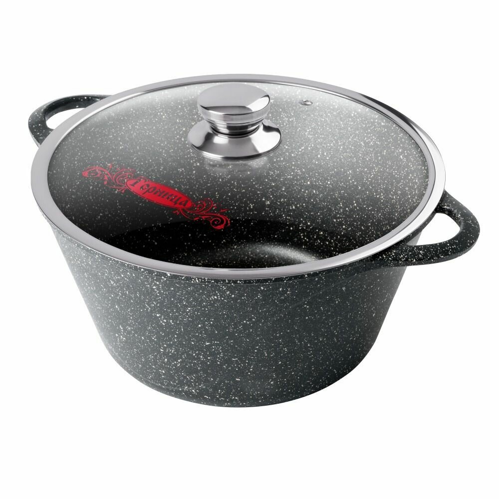 Кастрюля Горница "Гранит", с крышкой, мраморное антипригарное покрытие, алюминий, 4 л