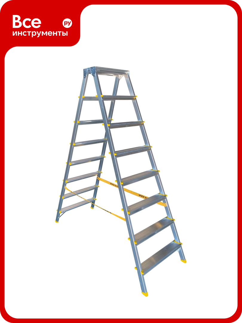 Алюминиевая двухсторонняя стремянка Алюмет с анодированным покрытием 2х8 ступеней. Серия APD 9208, 5 мм,
