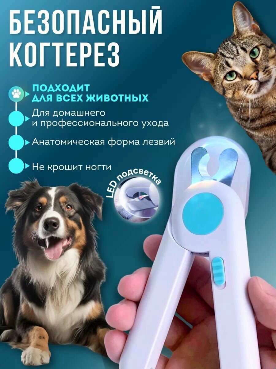 Когтерезка для кошек и собак ножницы с фонариком, встроенным контейнером и пилочкой.