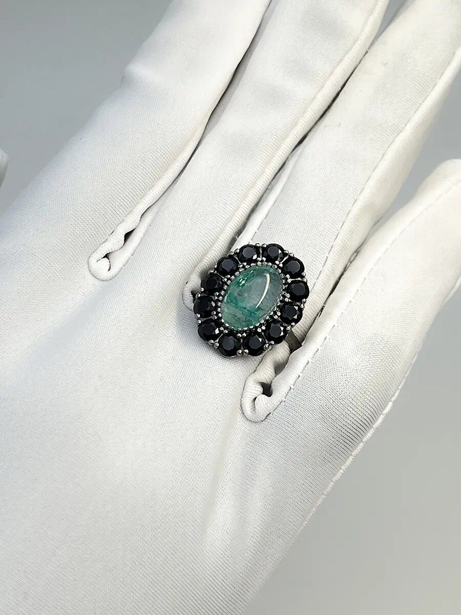 Перстень, серебро, 925 проба, чернение, аквамарин, шпинель