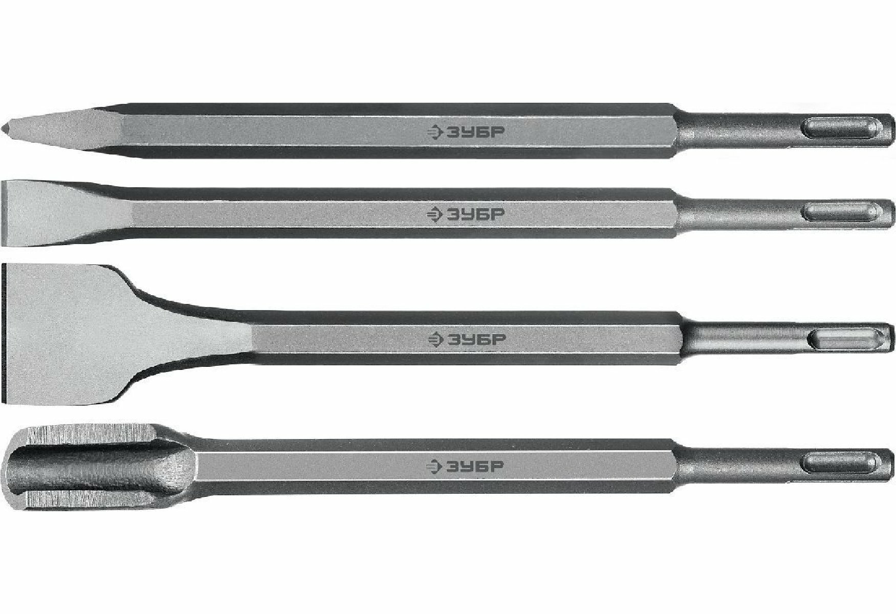 Набор зубил SDS-plus ЗУБР Профессионал 4 шт 250 мм шестигранный корпус трехступенчатая индукционная закалка
