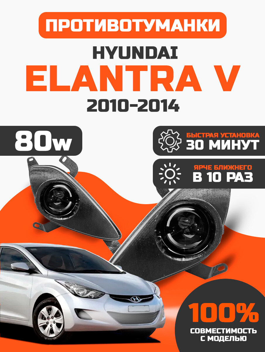 Линзованные светодиодные противотуманные фары ПТФ Hyundai Elantra 5MD дорестайлинг (2010-2014) LED 85Вт GFD, набор 2 шт.