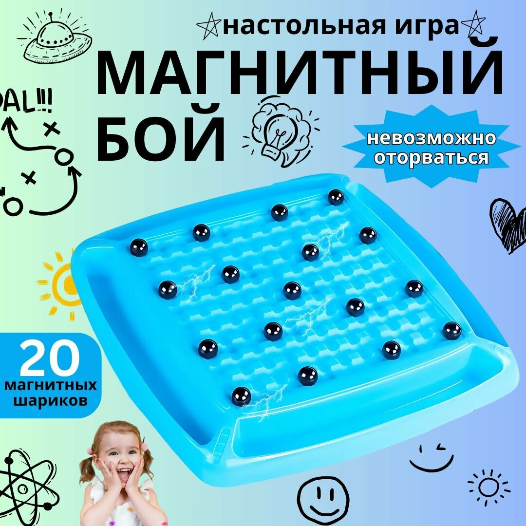 Магнитная игра для развития логики и стратегии с полем 28x28 см и 20 магнитами для детей и взрослых