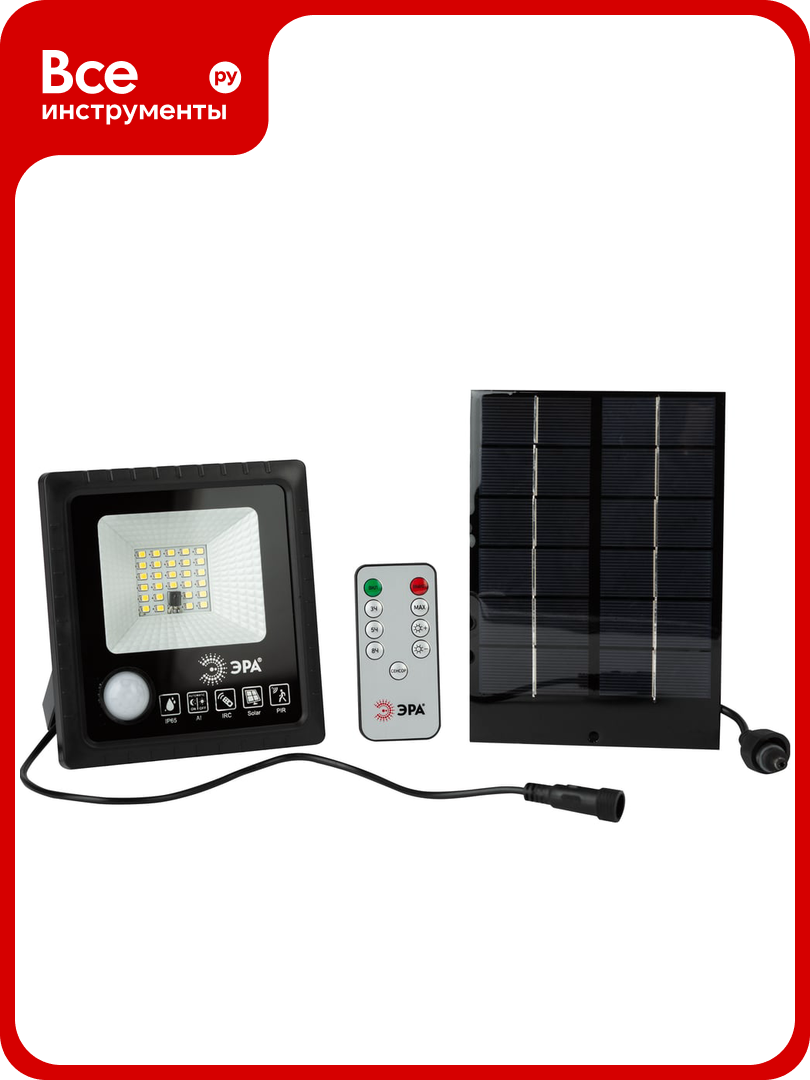 Светодиодный, ЭРА, уличный прожектор ЭРА на солнечной батарее, 20W, 350 lm, 5000K Б0049545, освещения улиц,