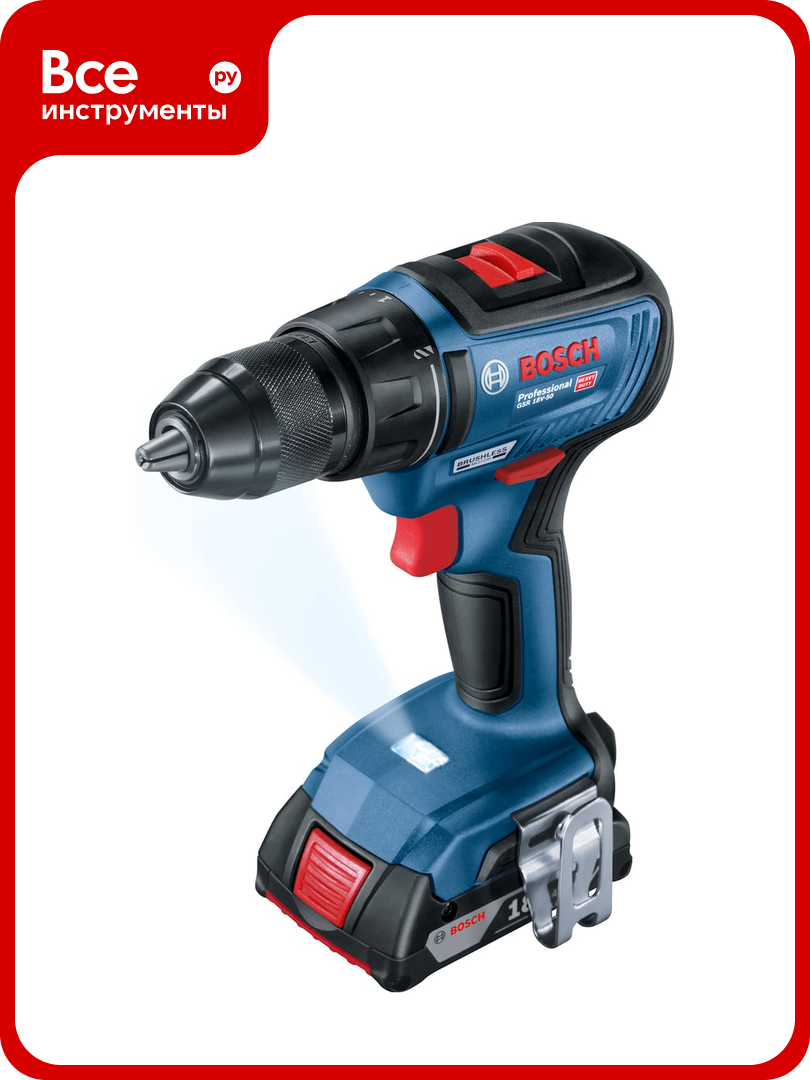 Аккумуляторный шуруповерт Bosch GSR 18V-50 06019H5020, для заворачивания крепежа