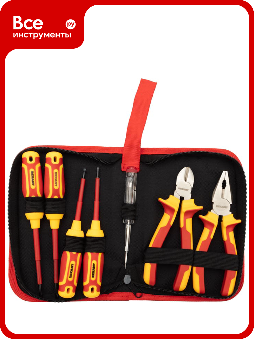 Набор диэлектрического инструмента REXANT RI-01, 7 предметов, до 1000 В, тканевый пенал 12-4691-3, для широкого спектра