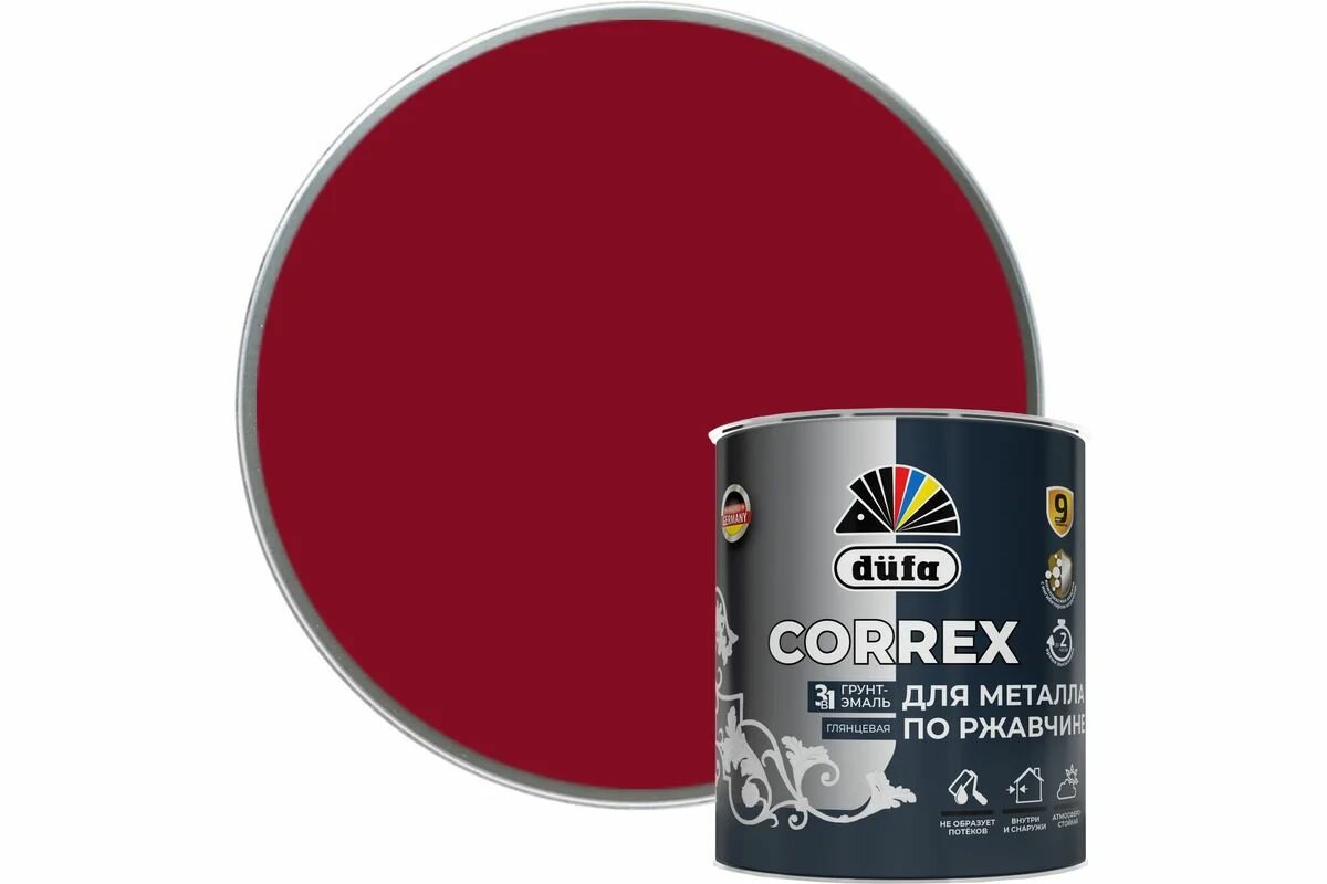 Грунт-эмаль по ржавчине гладкая Correx 3 в 1 RAL-3005 винно-красный 0,75 л