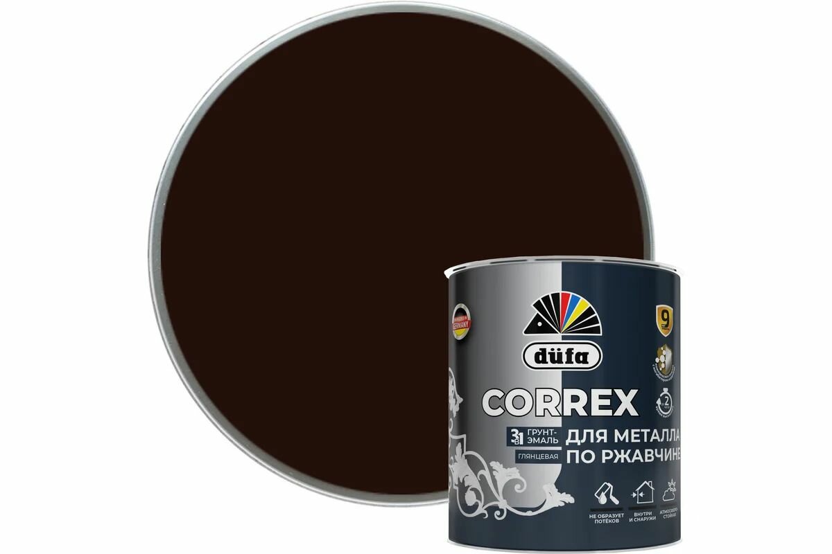 Грунт-эмаль по ржавчине гладкая Correx 3 в 1 RAL-8017 шоколад 0,75 л