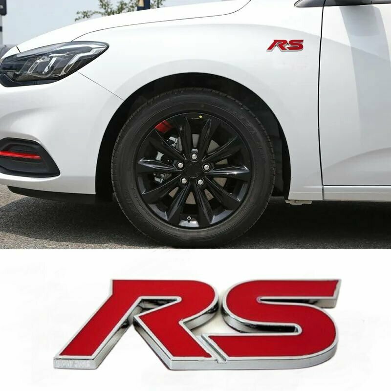 Металлический шильдик с логотипом RS, красный