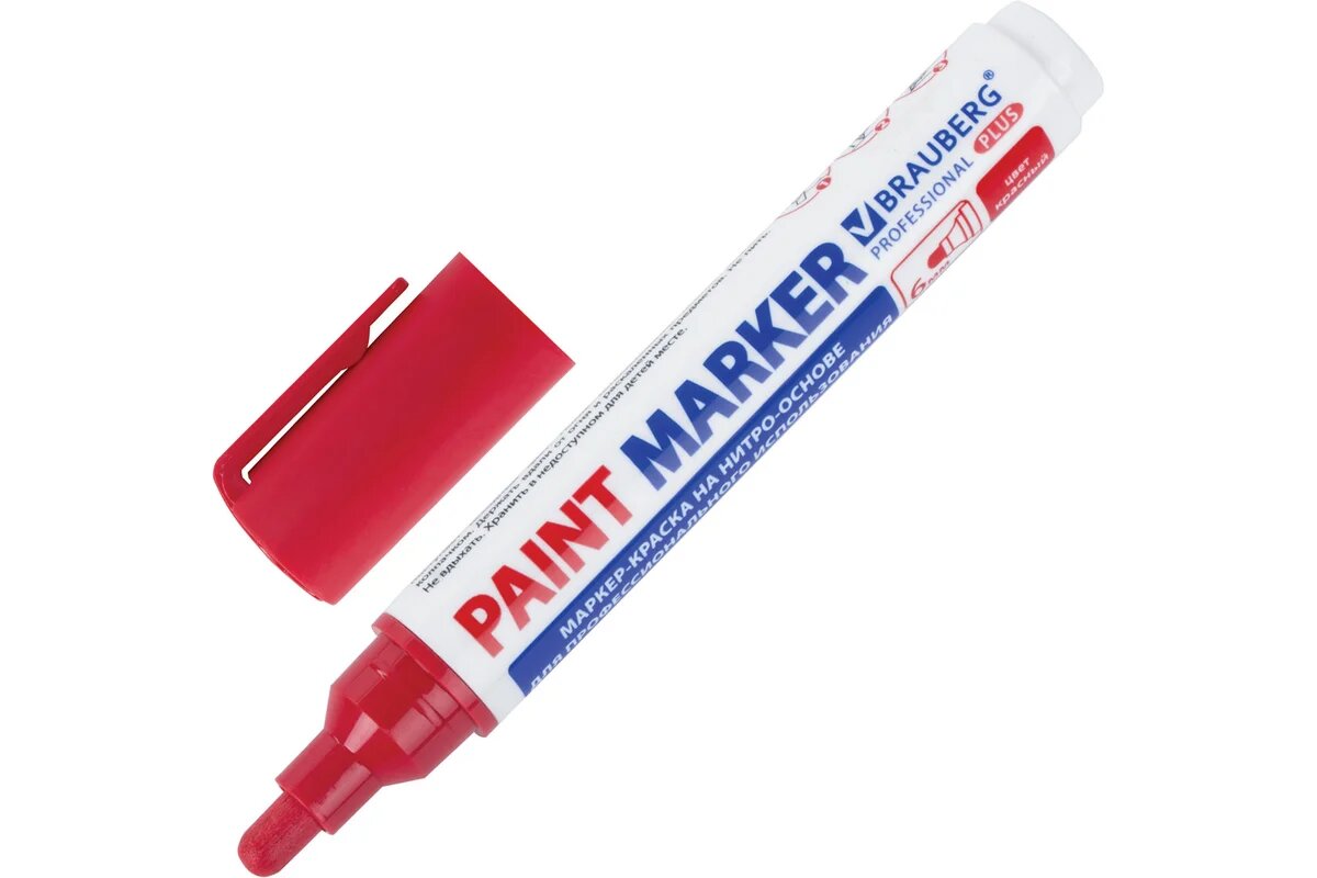 BRAUBERG Маркер-краска лаковый 6 мм красный нитро-основаpro PLUS EXTRA для металла