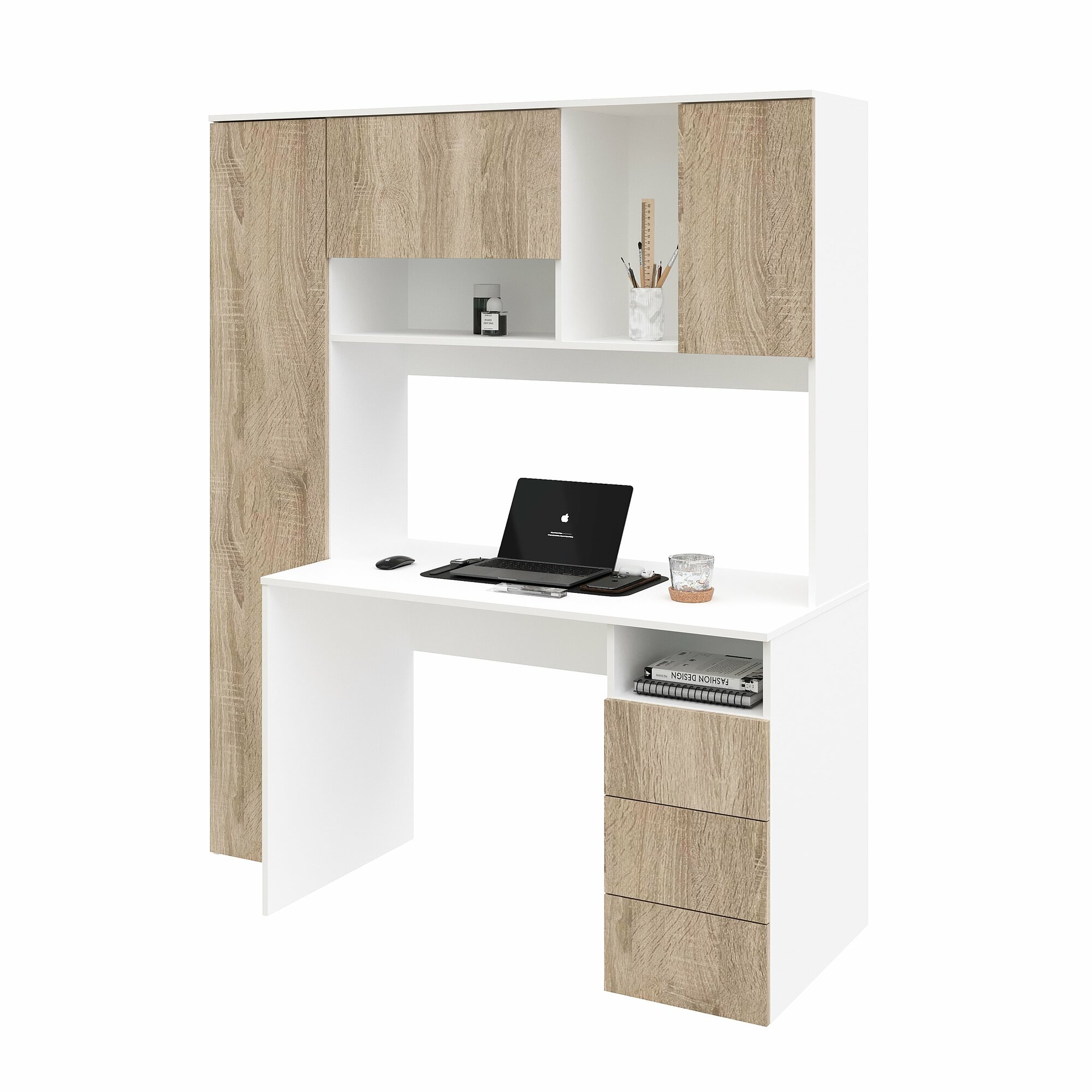 Стол Кабинет 1550 мм (корпус белый + фасады дуб сонома)