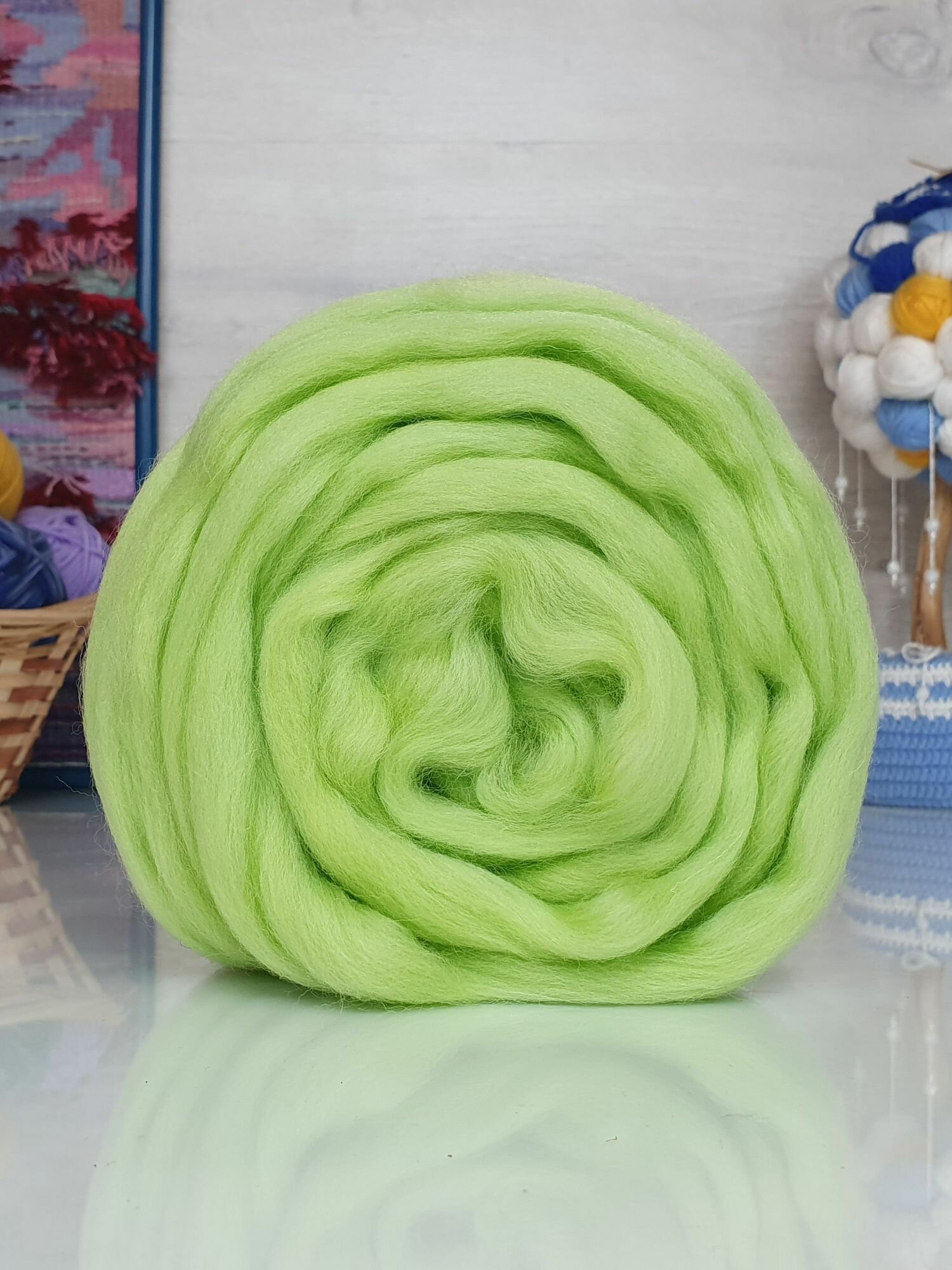 Пряжа шерстяная Полутонкая шерсть (для валяния), горох - 119, 100% шерсть п/т, 1 моток, 100 г, м.