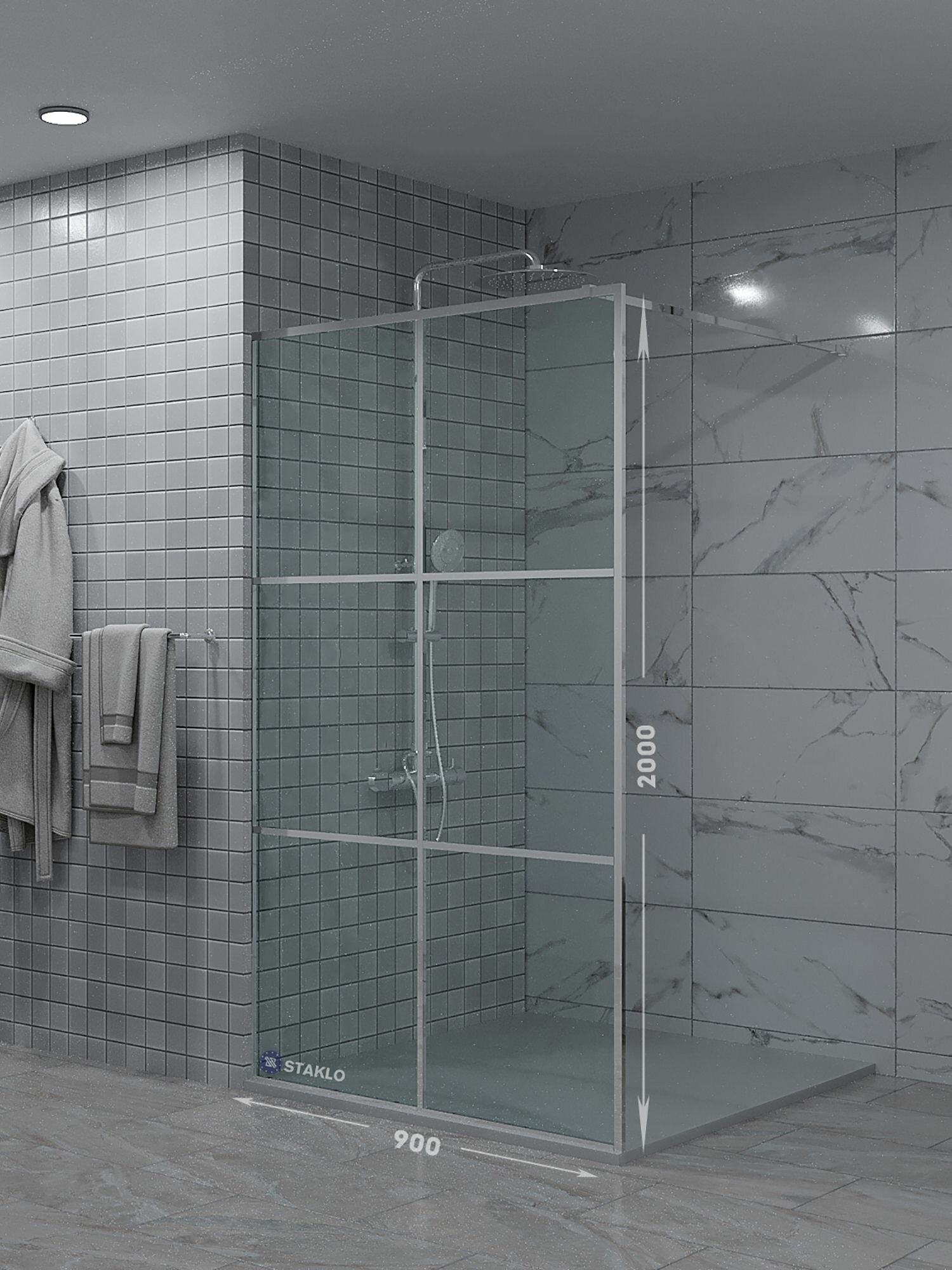 Loft душевая одиночная перегородка staklo 90x200 из прозрачного стекла хром фурнитура