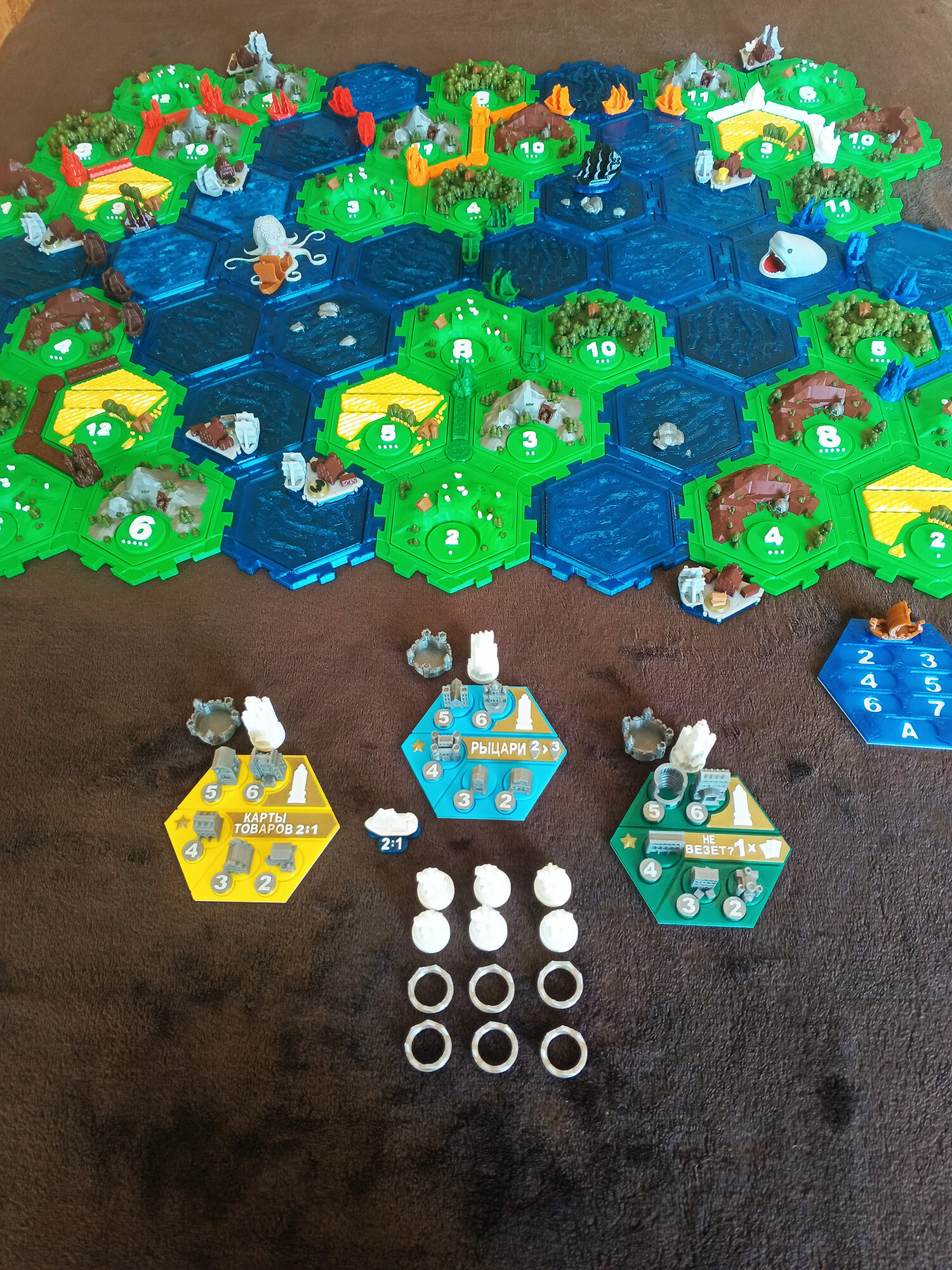 3D Гексы для настольной игры "Колонизаторы" (Catan) 5-6 игроков с дополнениями "Мореходы" и "Города и рыцари"