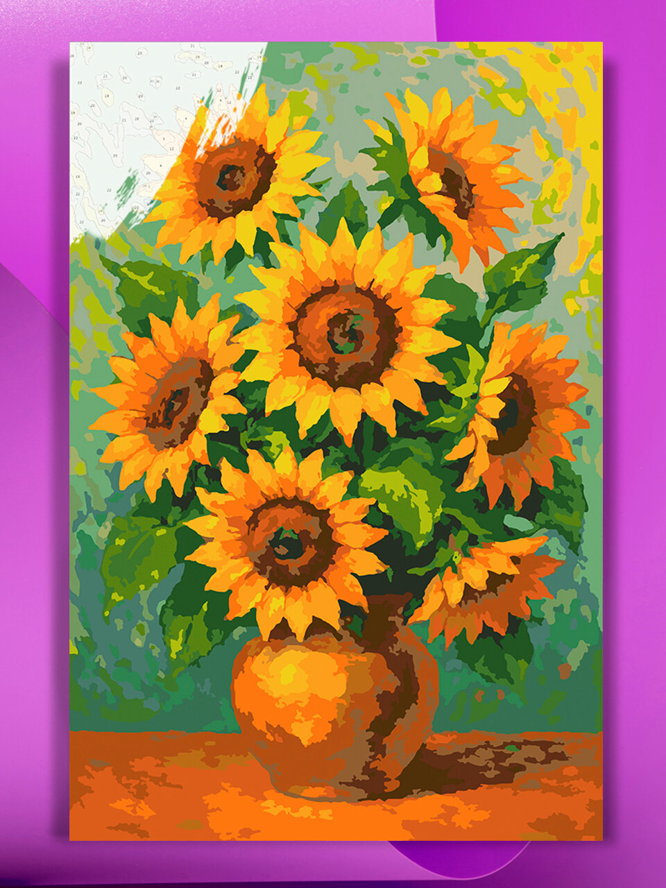 Картина по номерам на холсте Подсолнухи в вазе, 40 х 60 см