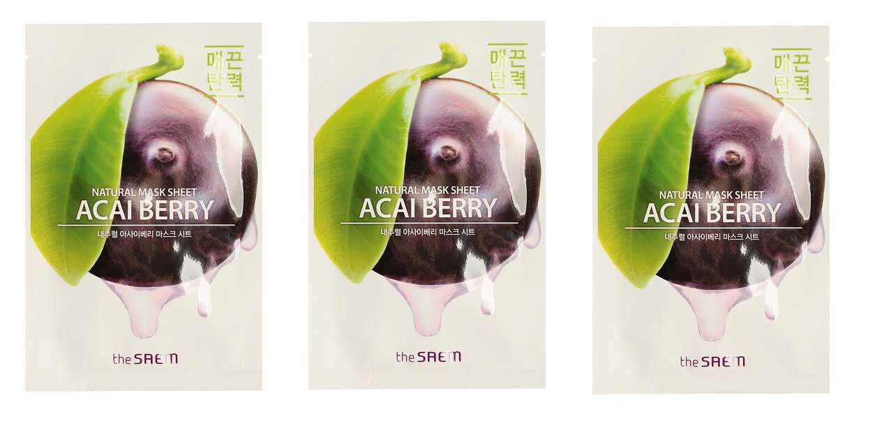 Маска Sung bo Cleamy для лица Natural Acai Berry Mask Sheet, на тканевой основе , с экстрактом ягод асаи, 21мл, 3 шт