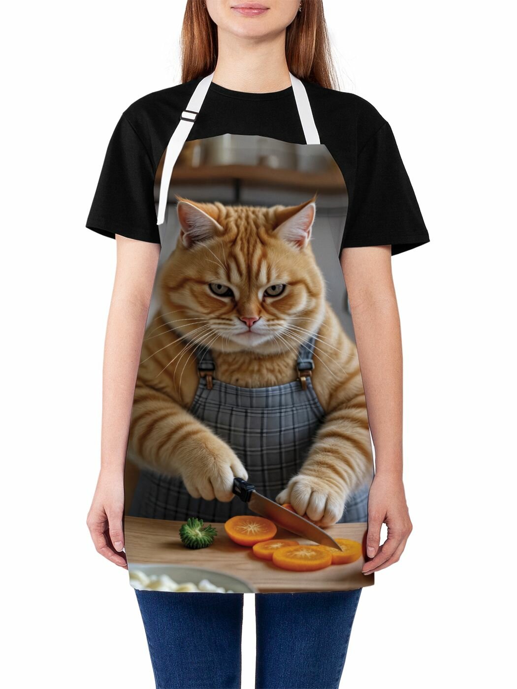 Фартук для кухни тканевый "Кот хозяюшка" / водоотталкивающий, универсальный размер , JoyArty