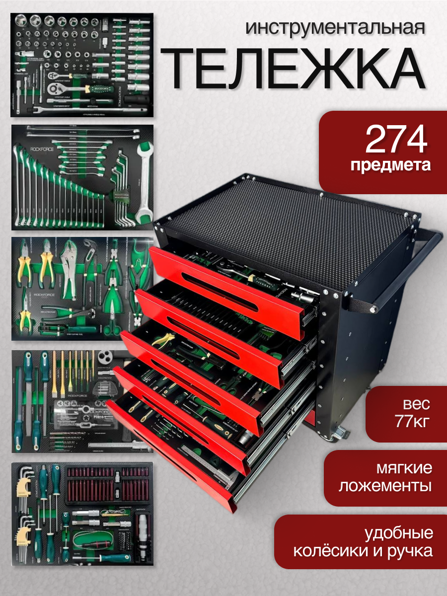 Тележка инструментальная с инструментом Rock Force 274 предмета в Мягких ложементах