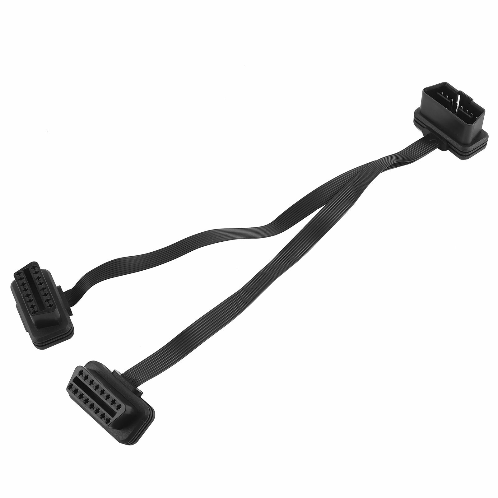 16-контактный удлинительный кабель OBD, прямой штекер и двойной прямой женский Y-разветвитель, адаптер-разъем OBD2, локоть, плоская линия, 0,3 метра
