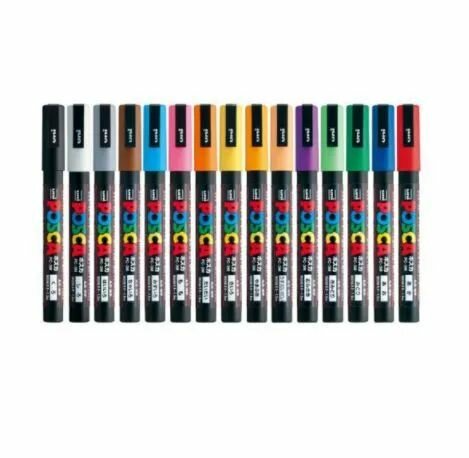 Маркеры UNI Posca 3M набор из 15 цветов толщина 0,9-1,3мм / Без коробки. -kg