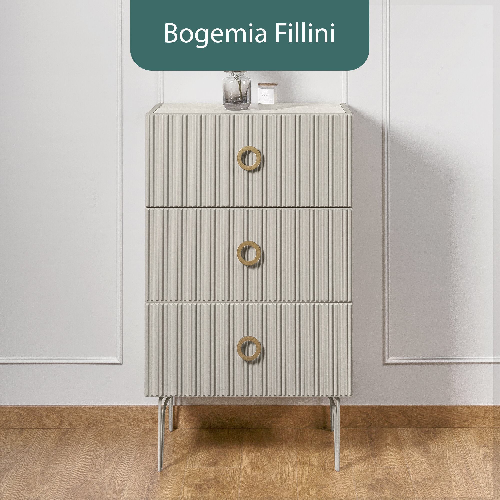 Комод Bogemia Fillini. Gray silk/золото