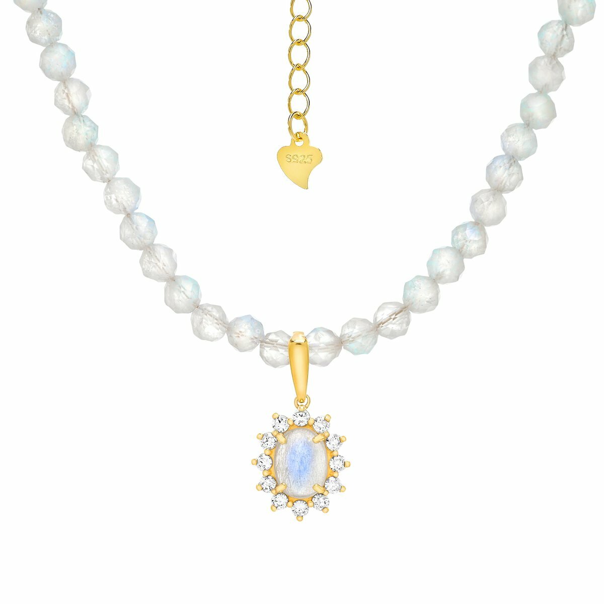 Колье, серебро, 925 проба, лунный камень, фианит