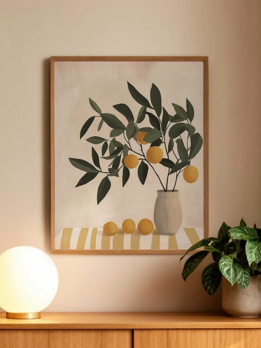Постер Натюрморт с лимонами 40х50 см интерьерная картина на бумаге без рамы